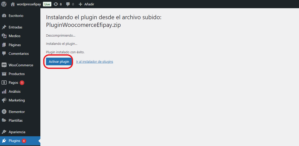 Documentación del Plugin Efipay Gateway Payment para WooCommerce | Efipay-QA