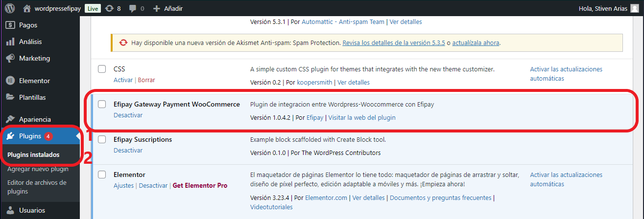 Documentación del Plugin Efipay Gateway Payment para WooCommerce | Efipay-QA